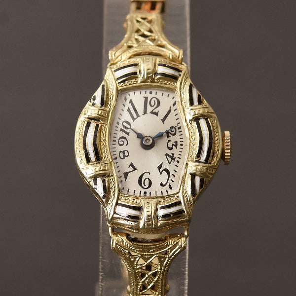 20s GENERAL Watch Co. Ladies Art Deco Enamel/14K Gold Watch – empressissi