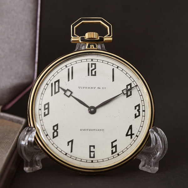 20s Touchon TIFFANY Platinum/Gold Slim Art Deco Swiss Pocket Watch w/B ...